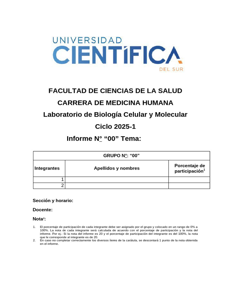 Biología Celular y Molecular -Carátula para la presentación de informes de laboratorio | PDF ...