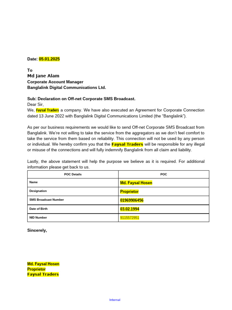 Declaration - Client (SMS Broadcast) | PDF