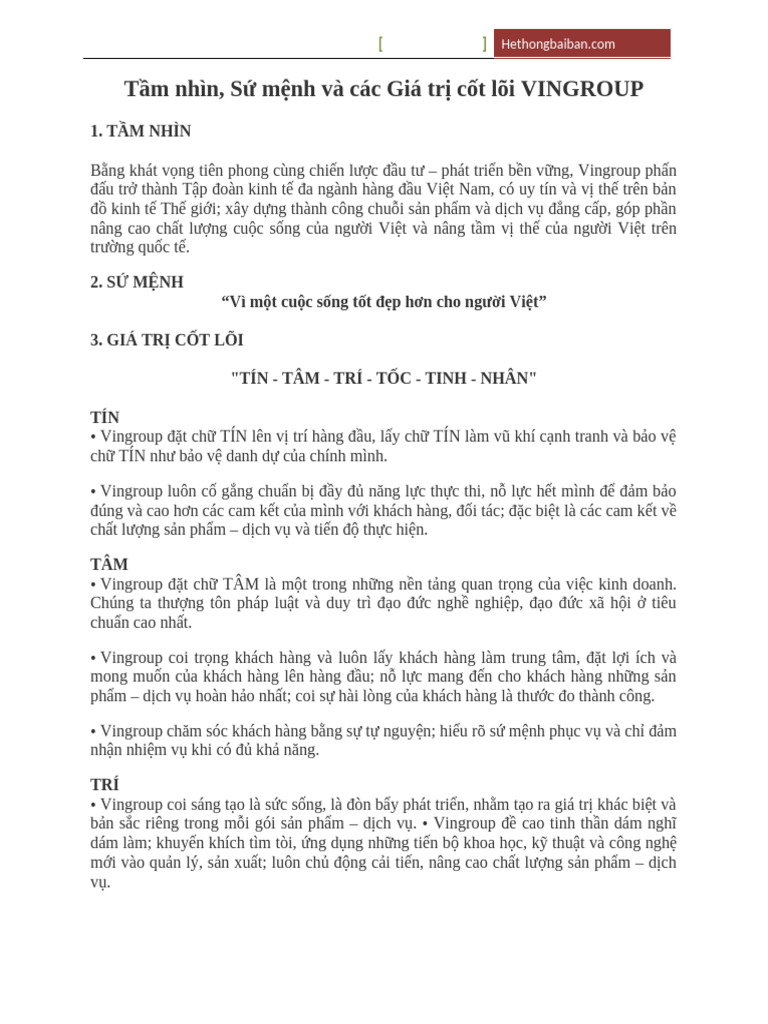 Gia Tri Cot Loi Vingroup | PDF