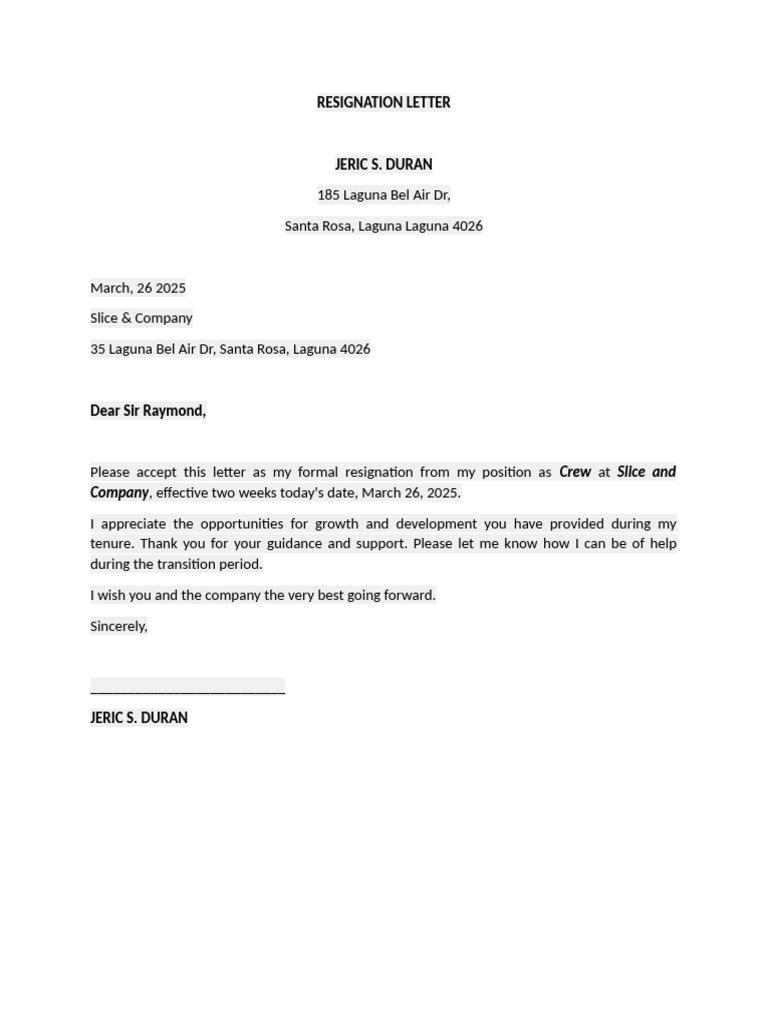 Jeric S Duran Resignation | PDF