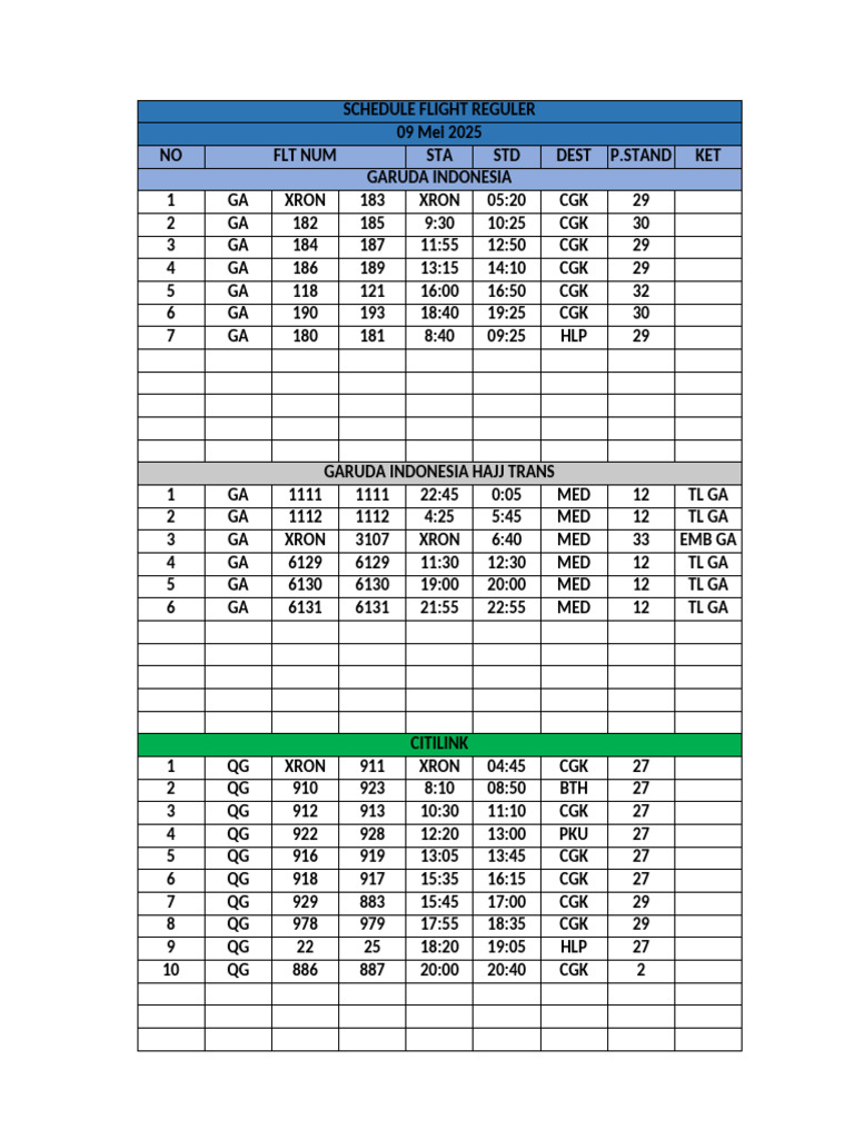 Schedule Air Line 9 Mei 2025 | PDF