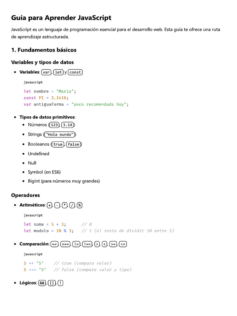 Guia Básica para Empezar en JavaScript | PDF