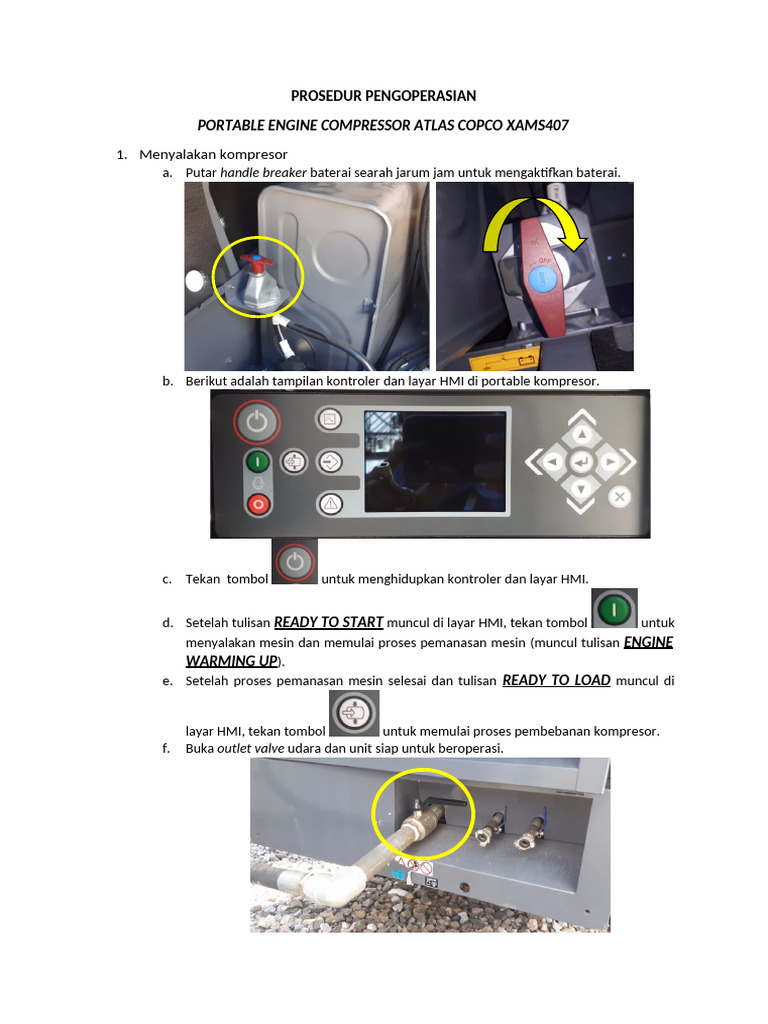 Prosedur Pengoperasian Portable Engine Compressor | PDF