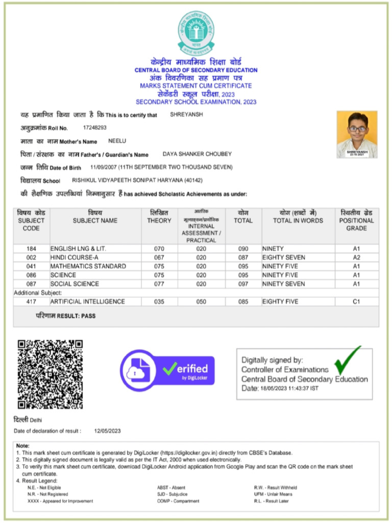10th Mark Sheet | PDF