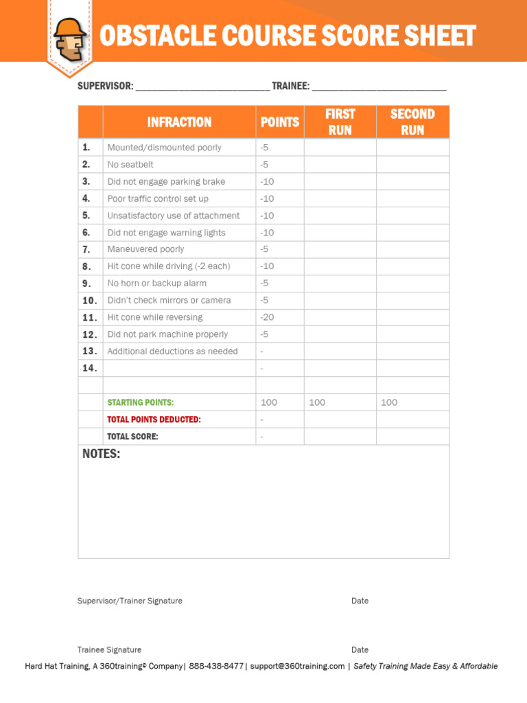 Obstacle Course Score Sheet | PDF