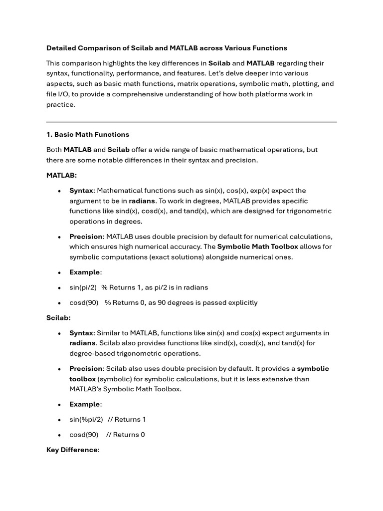 MATLAB vs Scilab: Key Differences Explained | PDF | Matrix (Mathematics ...