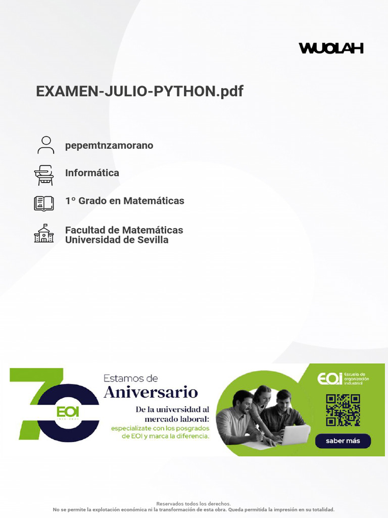 Wuolah Free EXAMEN JULIO PYTHON | PDF | Programación de computadoras