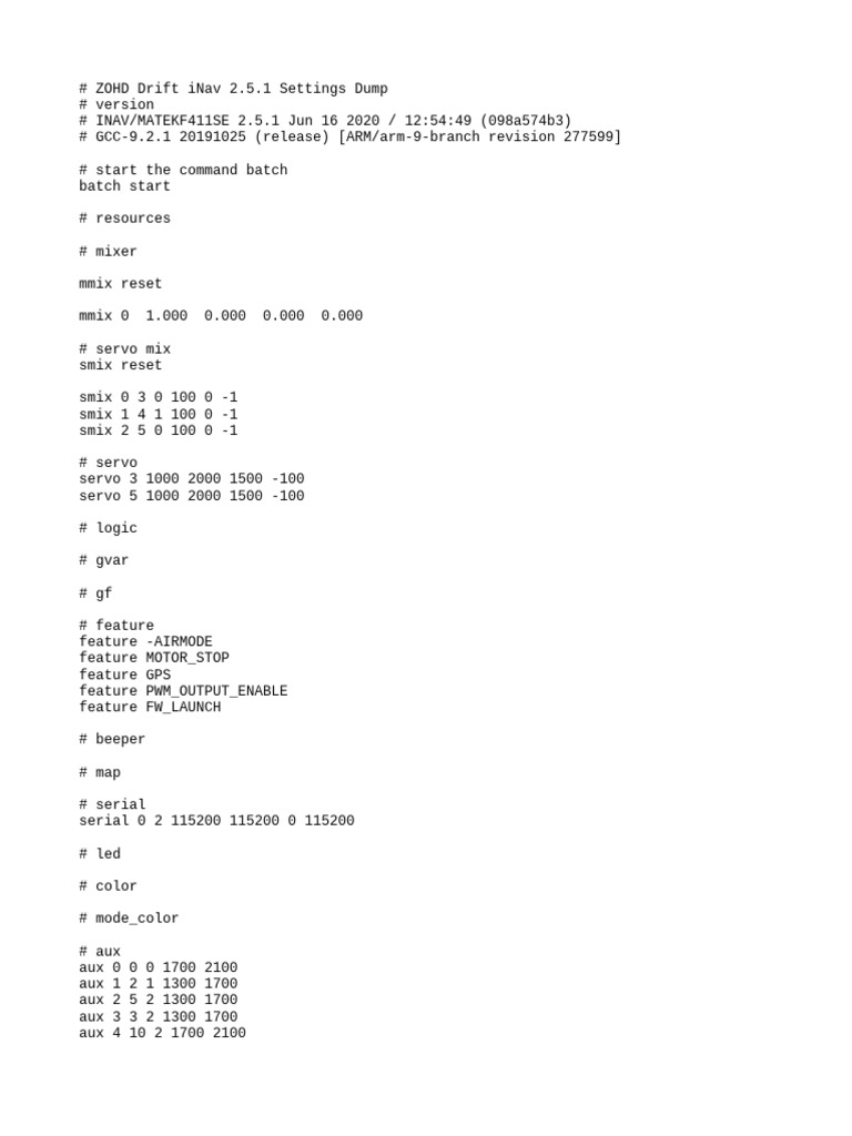 ZOHD Drift INAV Setup Config | PDF