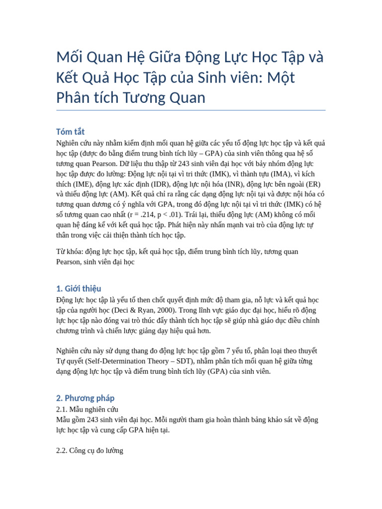 Bao Cao Tuong Quan Dong Luc Hoc Tap GPA APA | PDF