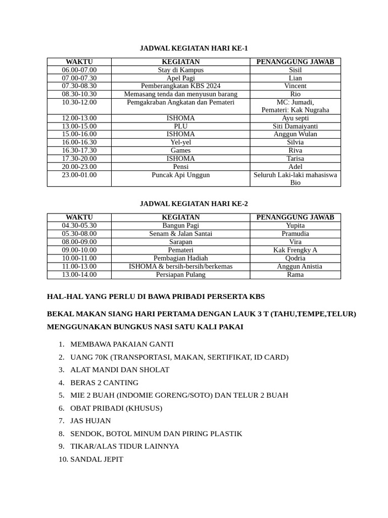 Jadwal KBS 2025 | PDF