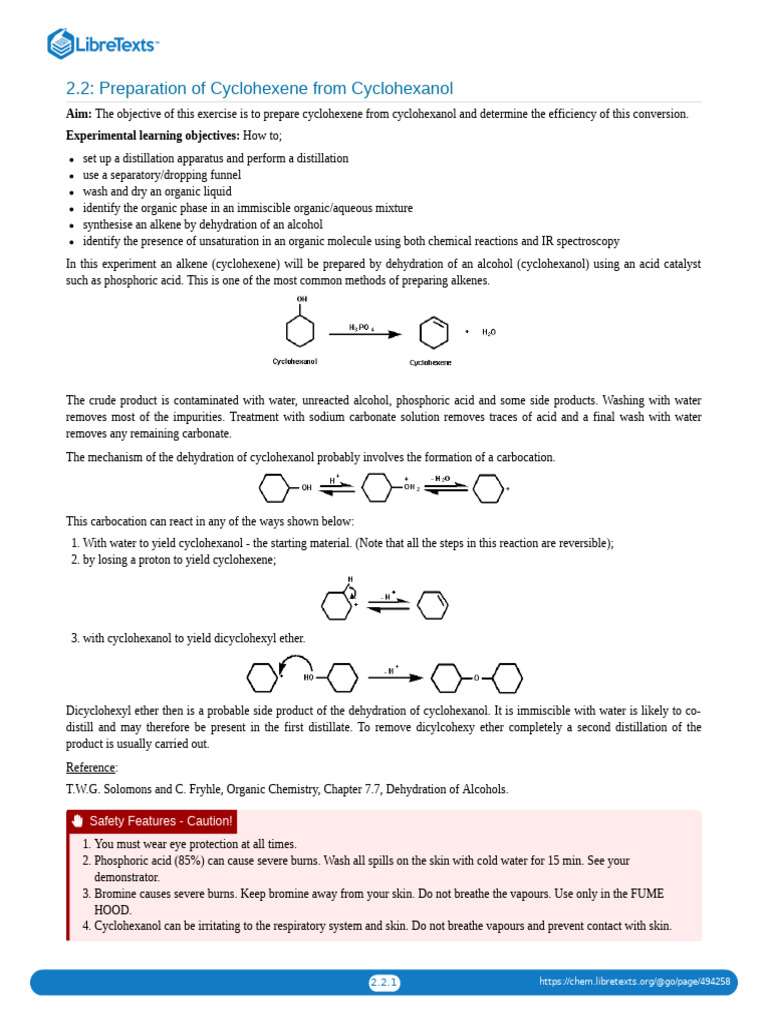 Cyclohexene Synthesis from Cyclohexanol | PDF | Alkene | Ether