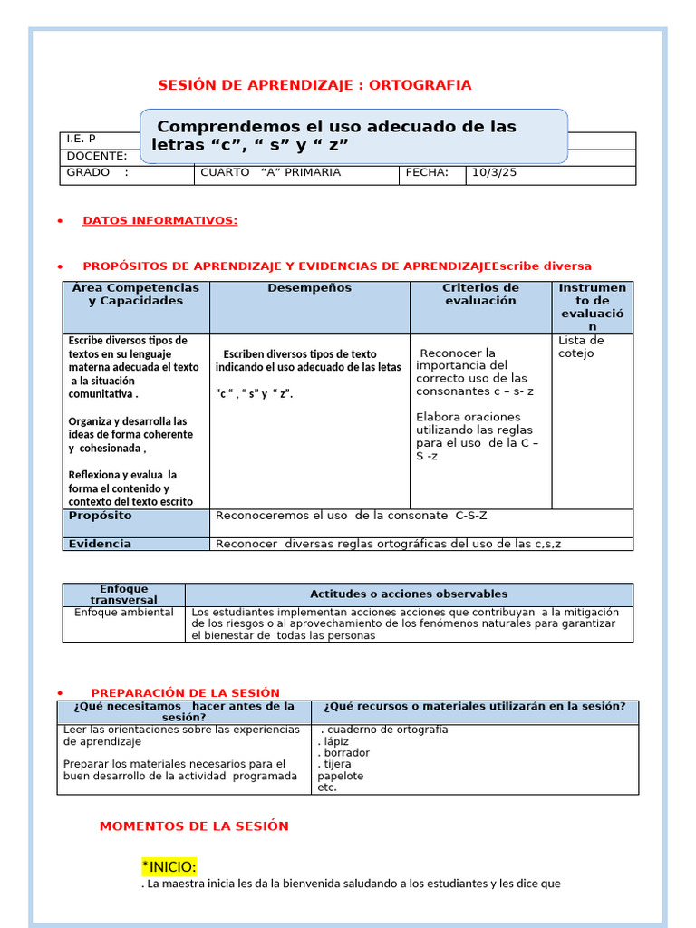 Uso Correcto de C, S y Z en Ortografía | PDF | Aprendizaje | Ortografía