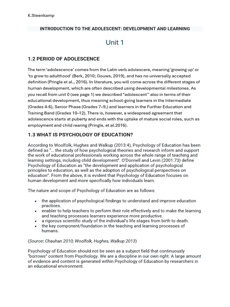 PED Online Learning Units 1-7 | PDF | Learning | Adolescence