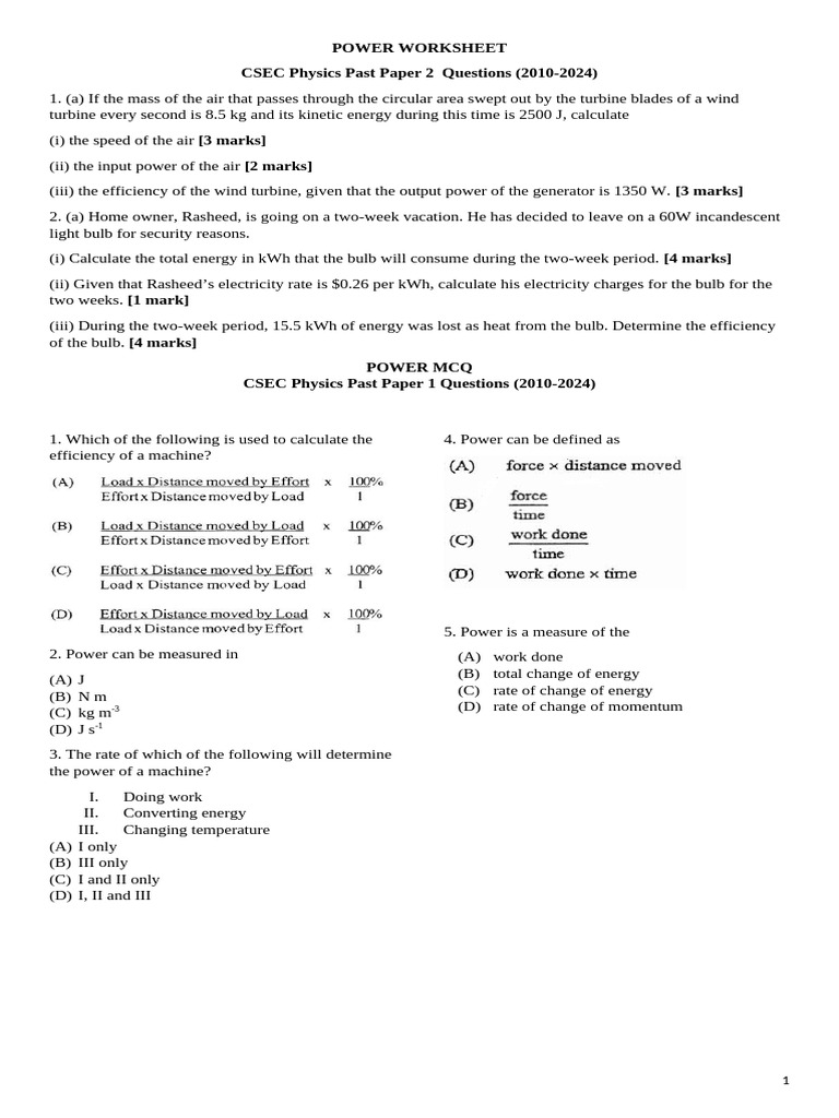 Power Worksheet | PDF