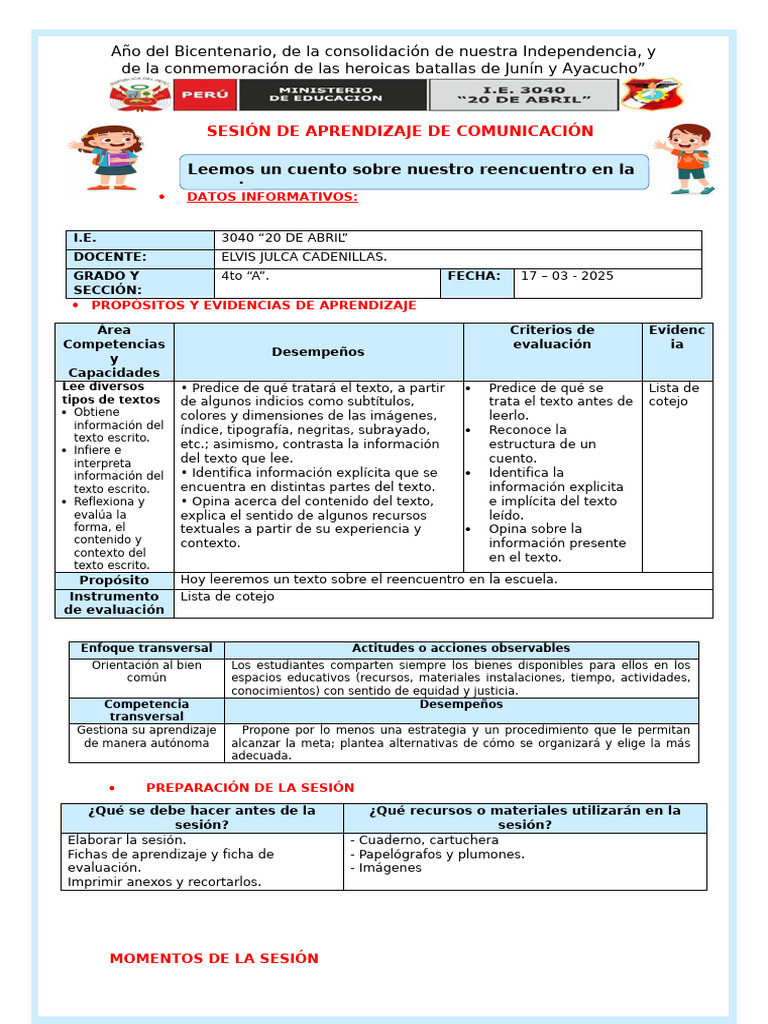 3-1 Ses Lun 13 Comu Leemos Un Texto Sobre El Reencuentro | PDF ...