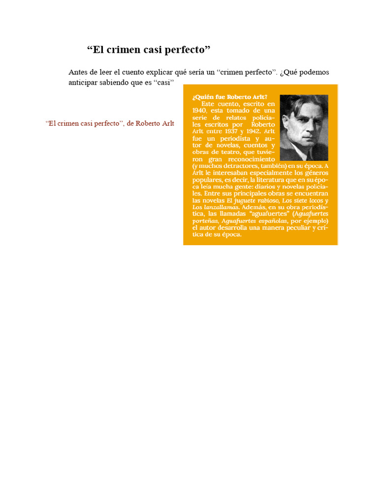 Actividad Crimen Casi Perfecto - Roberto Arlt | PDF | Hipótesis