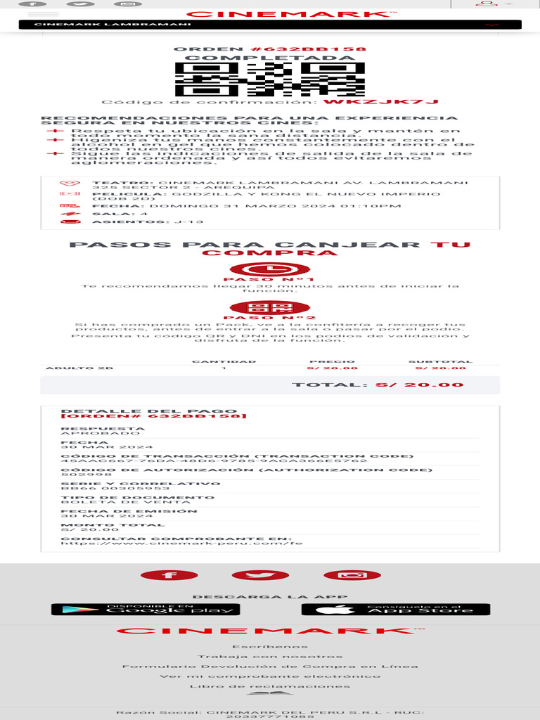 Order - Cinemark Perú | PDF
