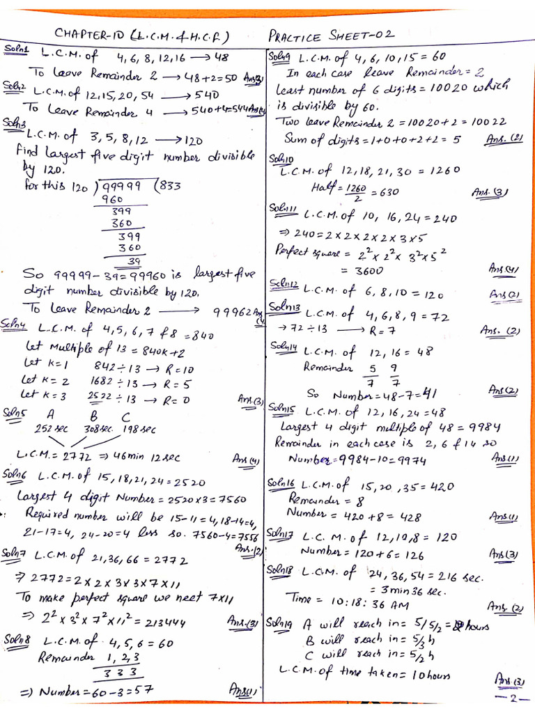LCM HCF Sheet 2 Solution | PDF