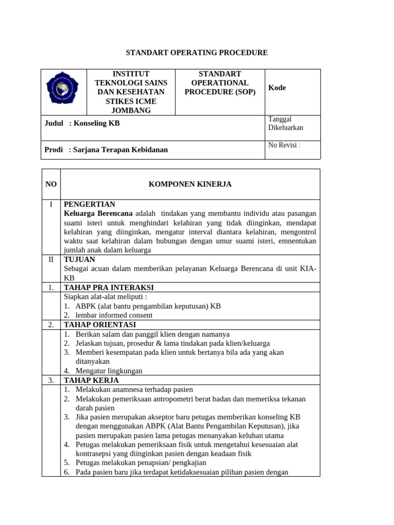 SOP Konseling KB | PDF