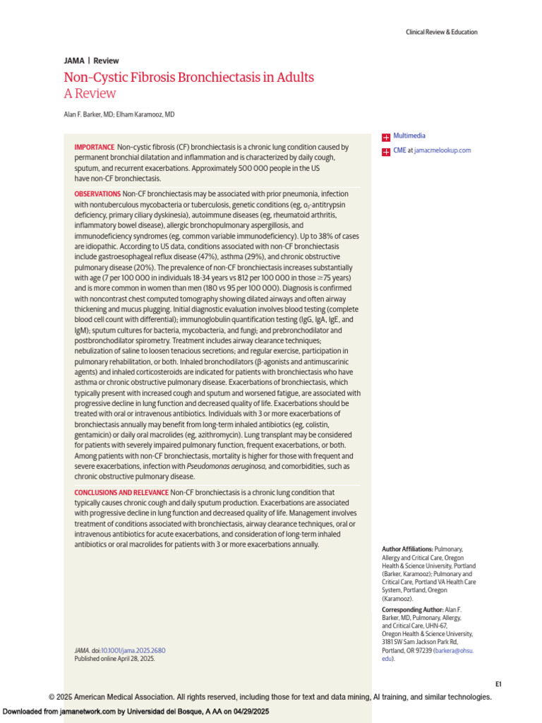 Non-CF Bronchiectasis Overview | PDF | Respiratory Tract | Pulmonology