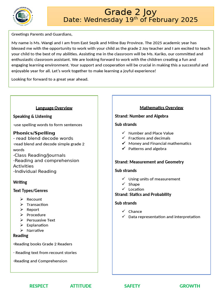 Final Grade 2 Joy Parent Meeting Overview | PDF | Learning