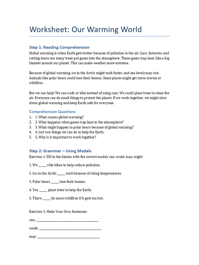 Copia de Our - Warming - World - Worksheet | PDF | Climate Change | Earth