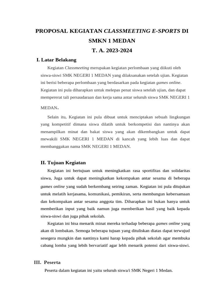 Proposal Classmeet Semester Genap-1 | PDF