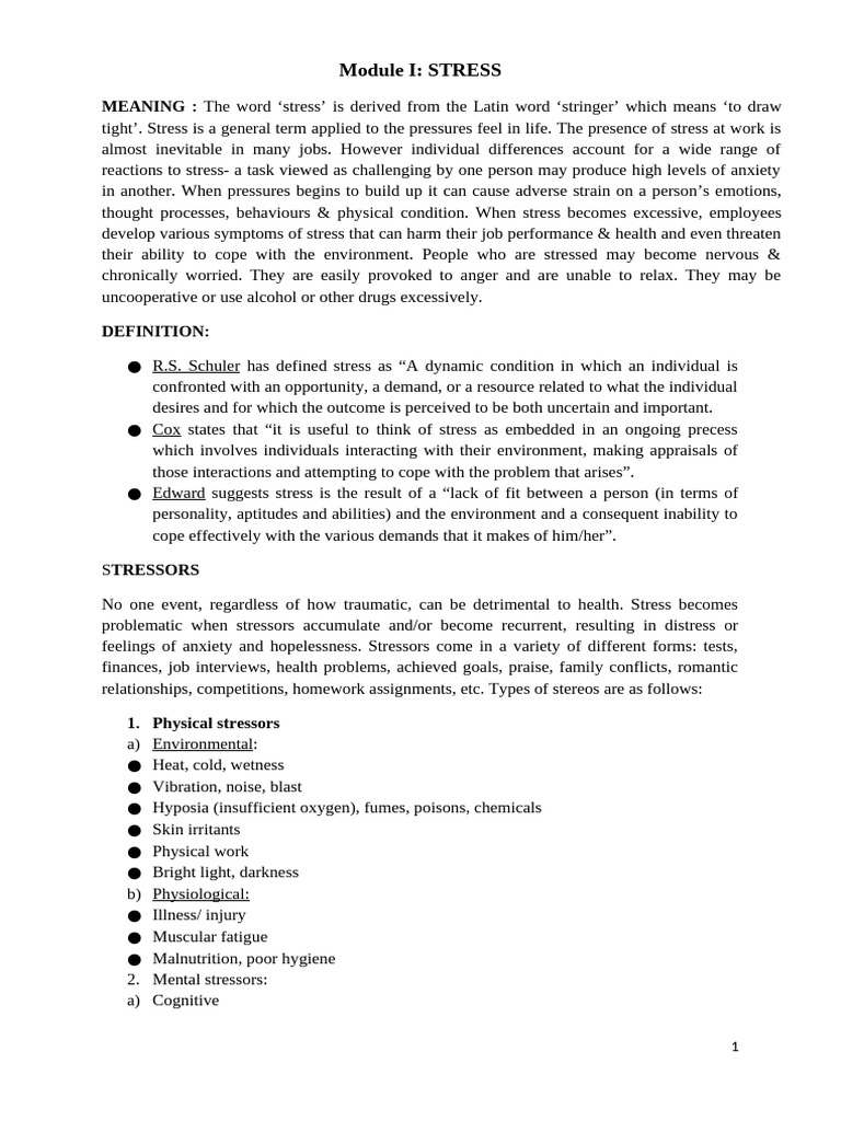 Module 1 | PDF | Stress (Biology) | Occupational Burnout