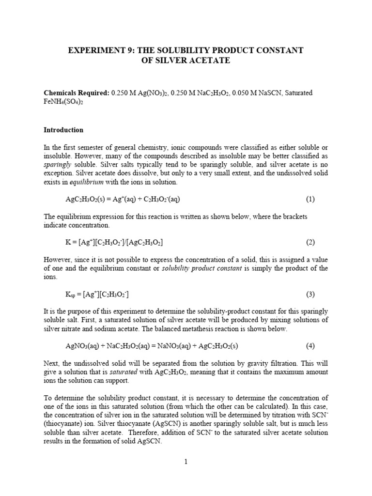 9 - Solubility Product Silver Acetate | PDF | Solubility | Chemical ...