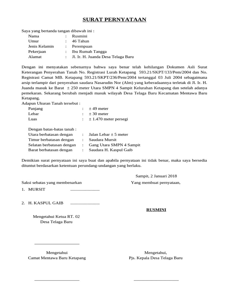 Surat Pernyataan Rusmini | PDF