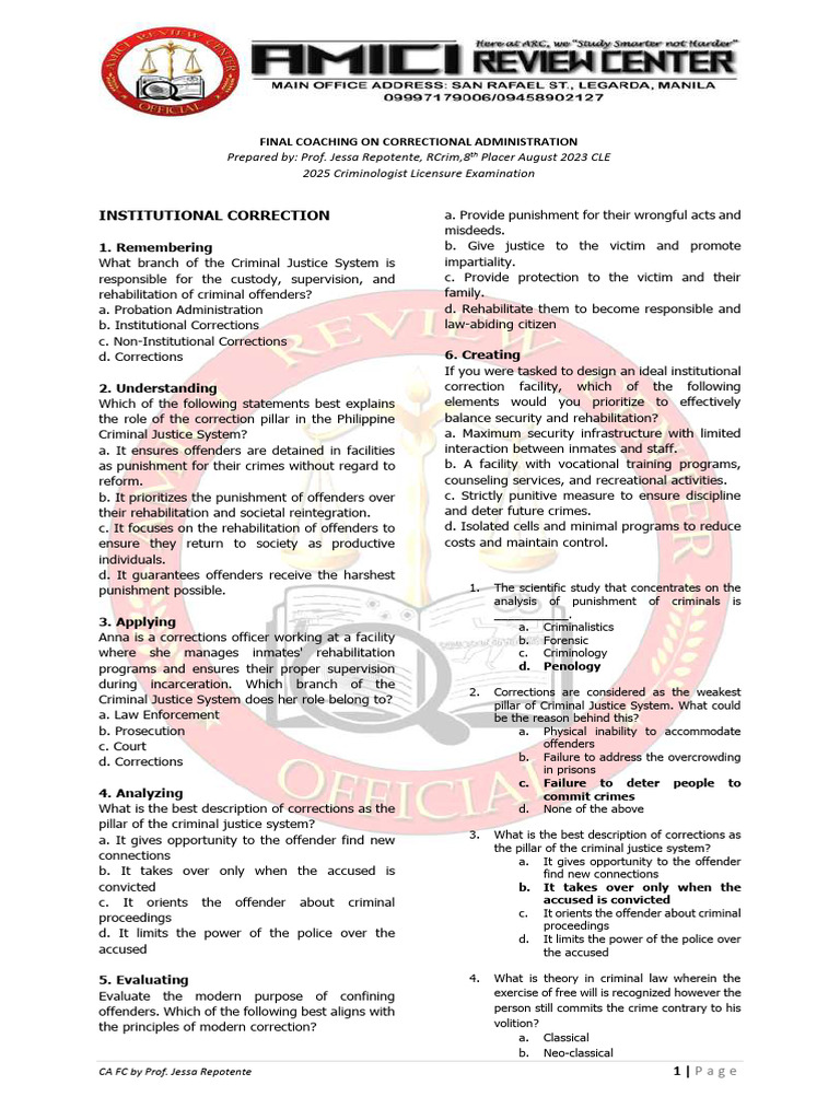 2025 Ca FC by Prof. Repotente Ans Key | PDF | Crimes | Crime & Violence
