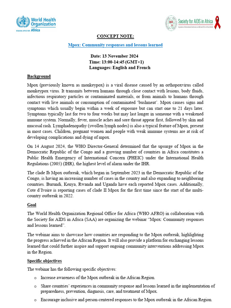 Concept Note_MPOX Webinar_11.10.24 (2) | PDF | Animal Diseases ...