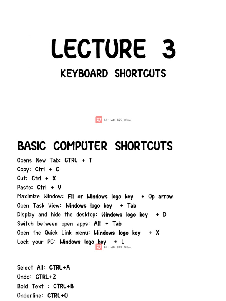 LESSON 3 Keyboard Shortcuts | PDF