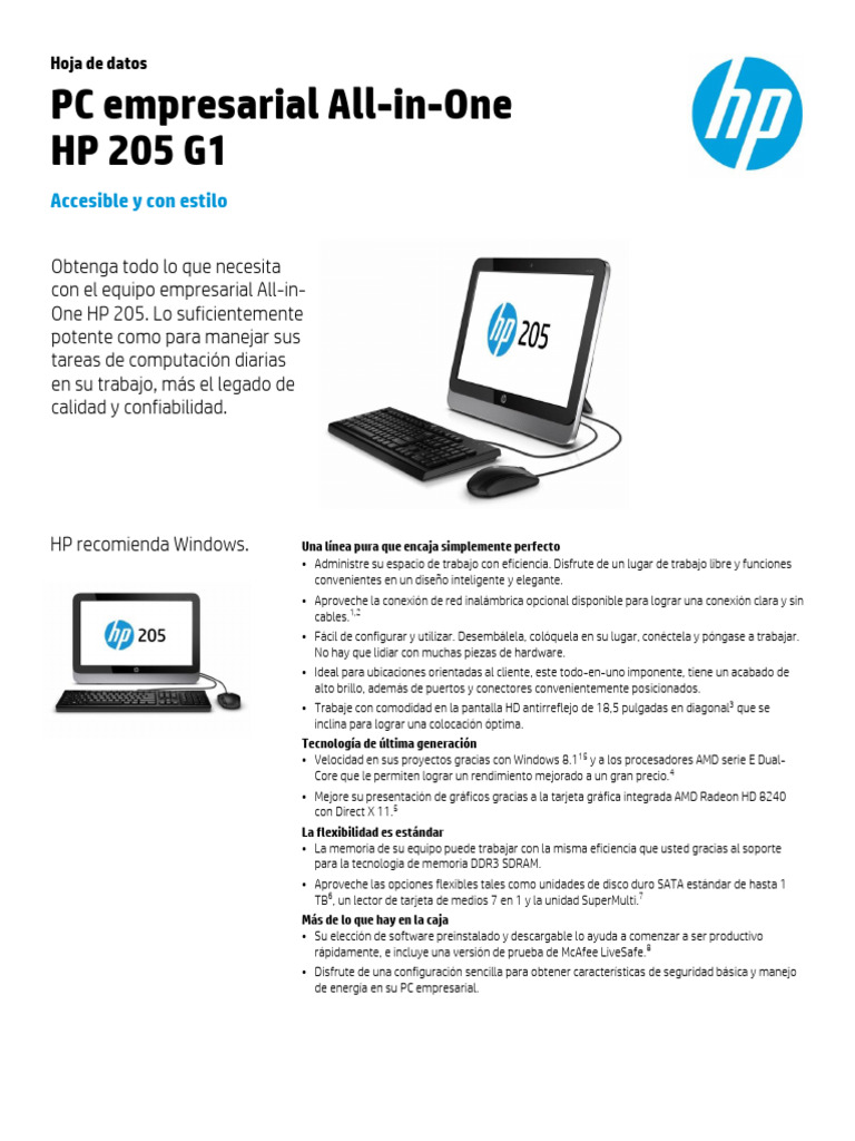 PC Empresarial All-in-One HP 205 G1 | PDF | USB | Hewlett Packard