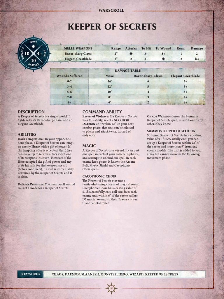 Warhammer Age of Sigmar - Warscroll Keeper of Secrets | PDF