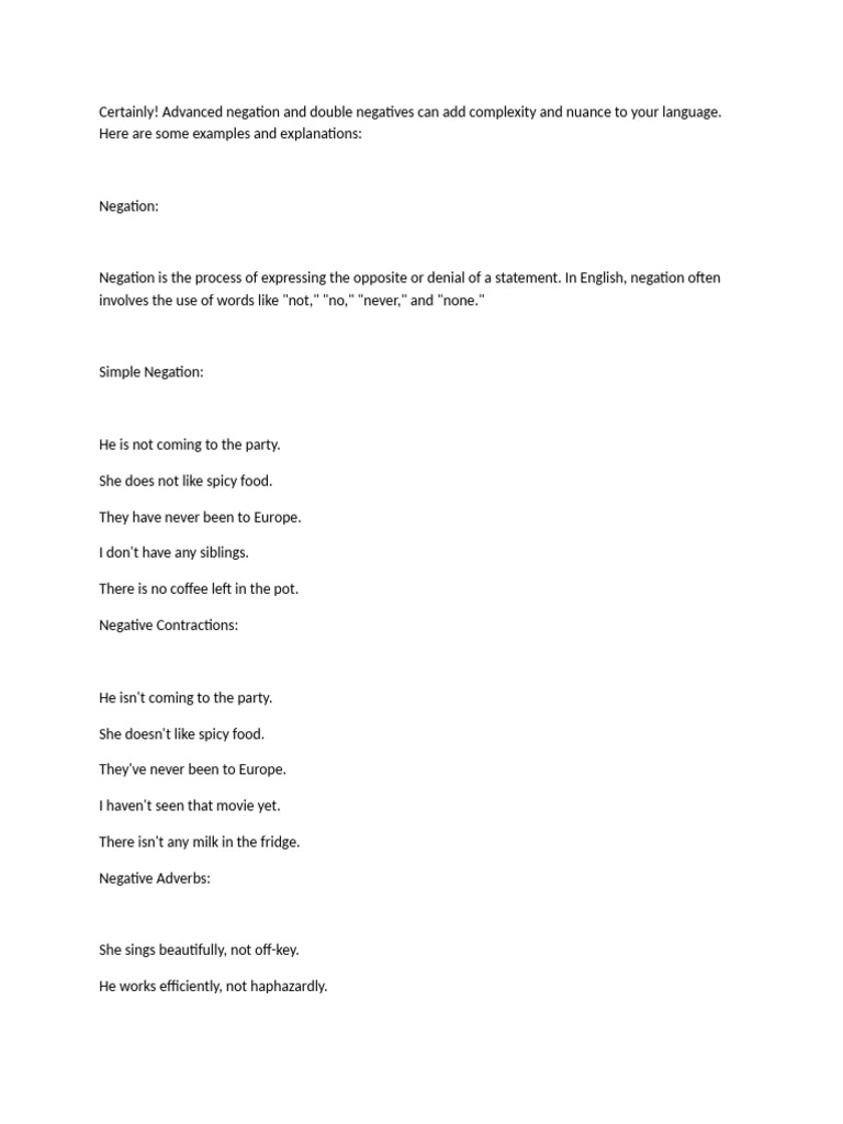Understanding Negation and Double Negatives | PDF | English Language ...