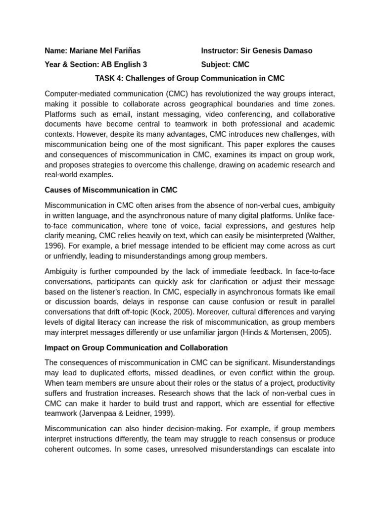 Challenges of Group Communication in CMC | PDF | Communication ...