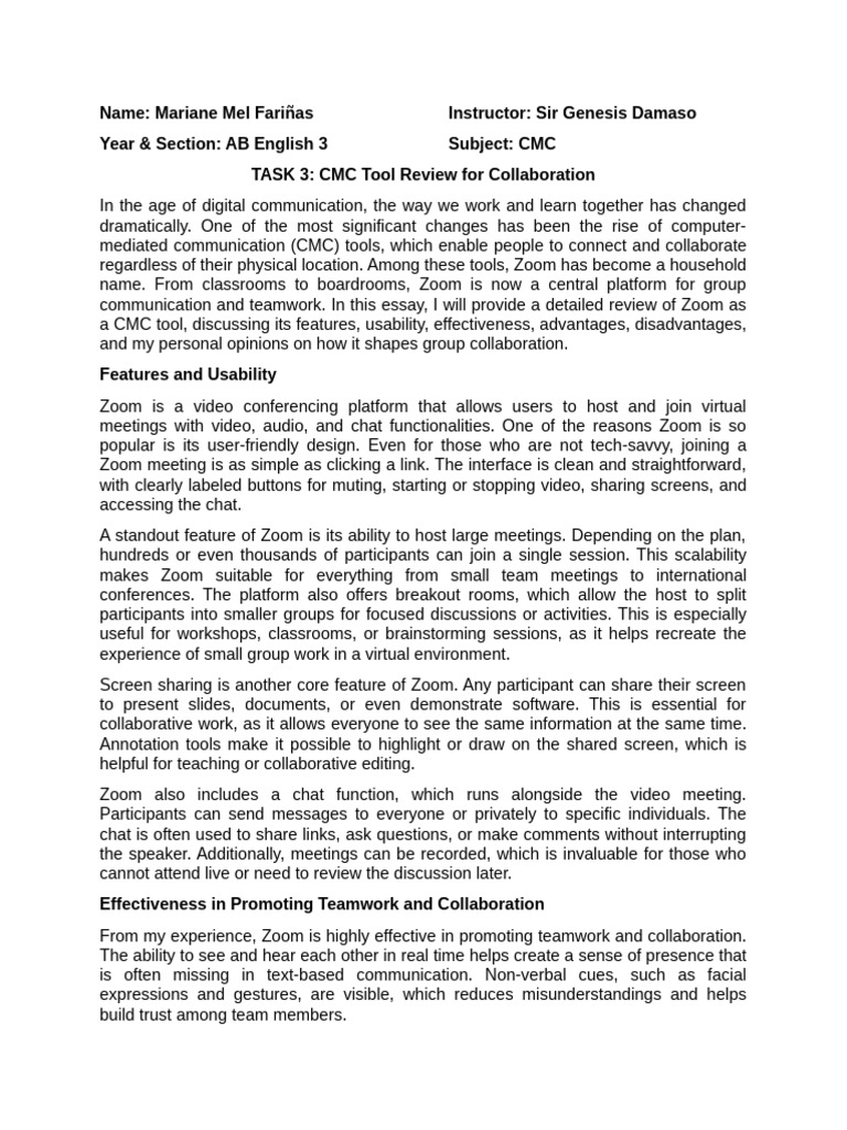 Zoom CMC Tool Review for Collaboration | PDF | Usability | Internet