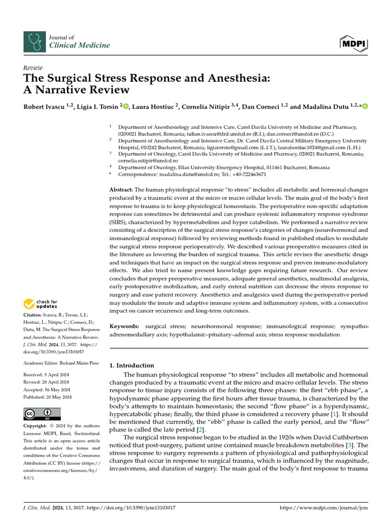 The Surgical Stress Response and Anesthesia. | PDF | T Helper Cell ...
