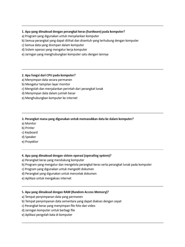 Kisi Kisi Soal TIK KELAS 1 | PDF