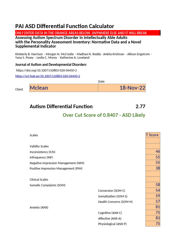 PAI ASD-DF Calculator | PDF | Autism | Borderline Personality Disorder