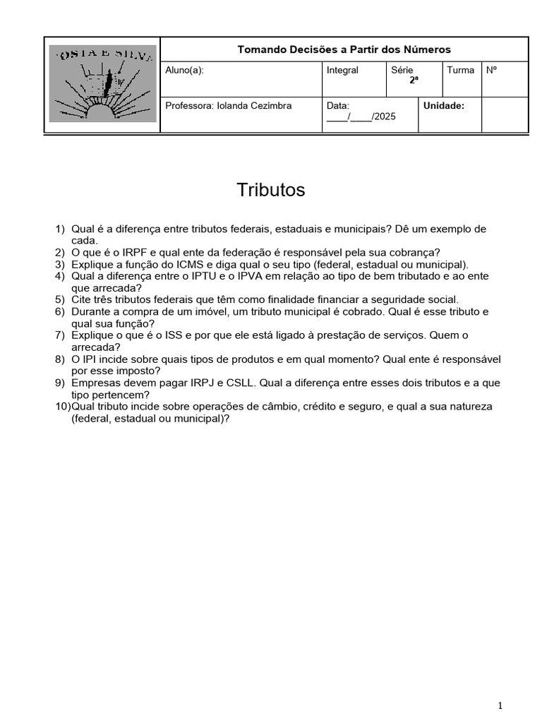 Questionário Tributos | PDF
