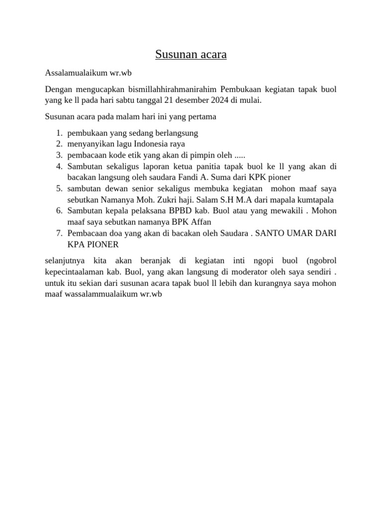 Susunan acara tapak | PDF