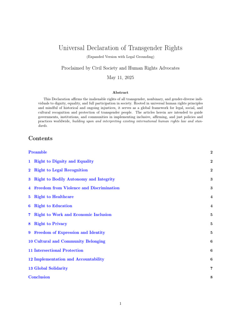 Universal Declaration of Transgender Rights | PDF | Human Rights | Discrimination