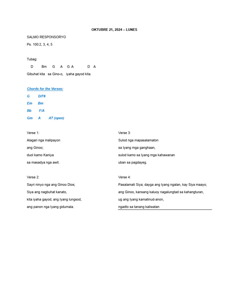 Oktubre 21 - Lunes, Ika-Upat Nga Adlaw Sa Pangadyi | PDF