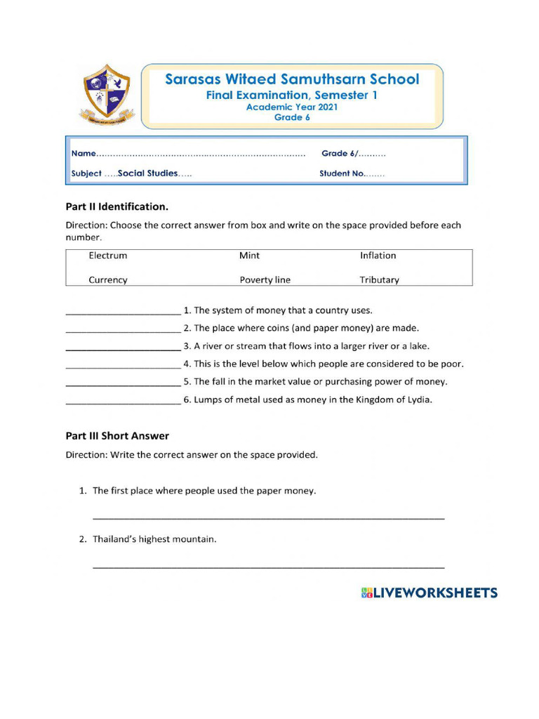 Worksheet 1428948 | PDF