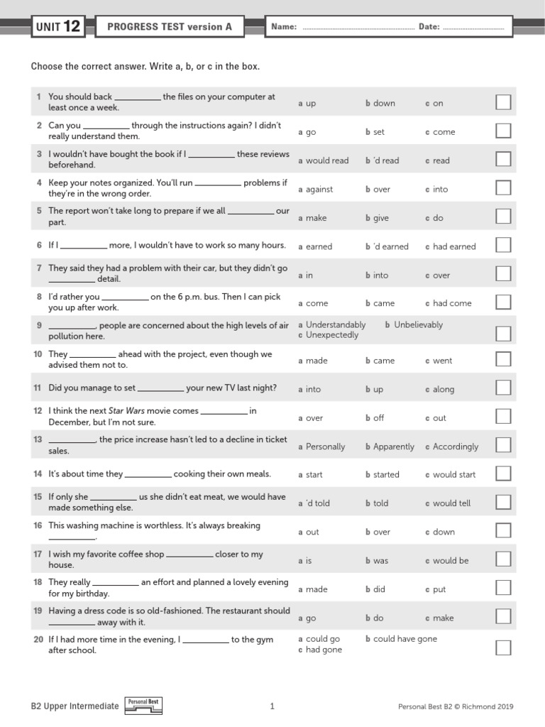 B2 English Progress Test Answers | PDF