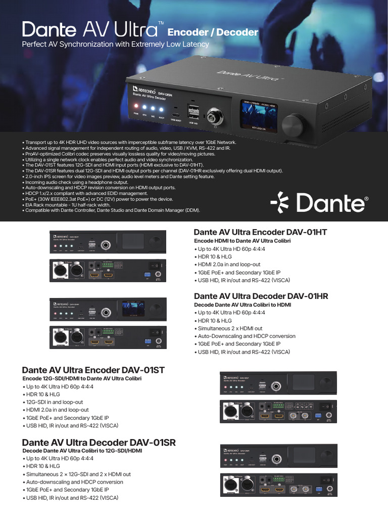Brochure Adtechno DAV-01 Dante AV Equipment | PDF | Hdmi | Codec