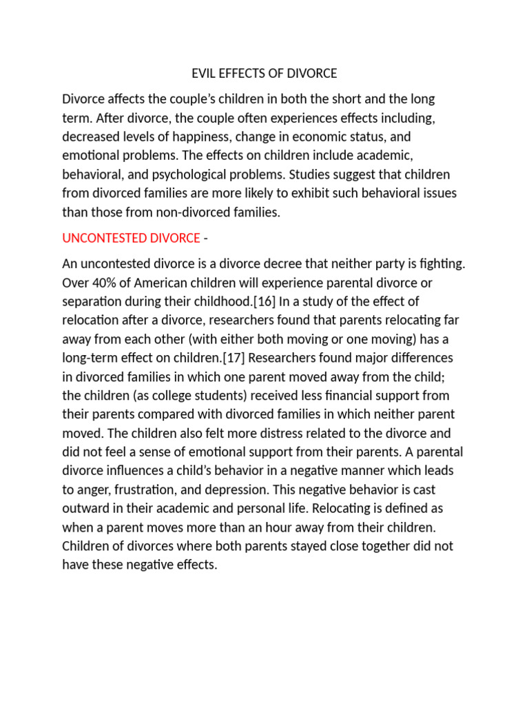 EVIL EFFECTS OF DIVORCE | PDF