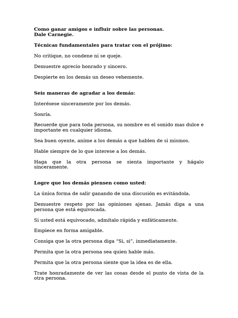 Técnicas para influir y hacer amigos | PDF